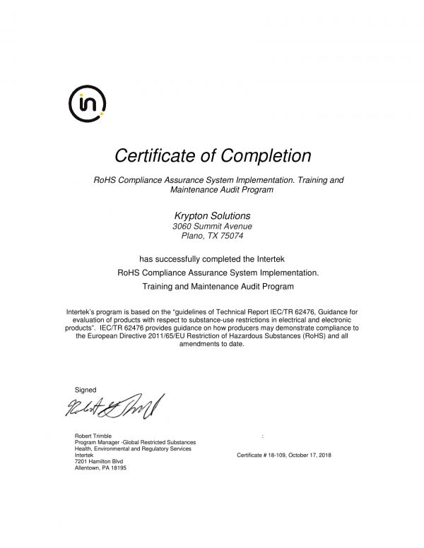 Certifications - Krypton Solutions